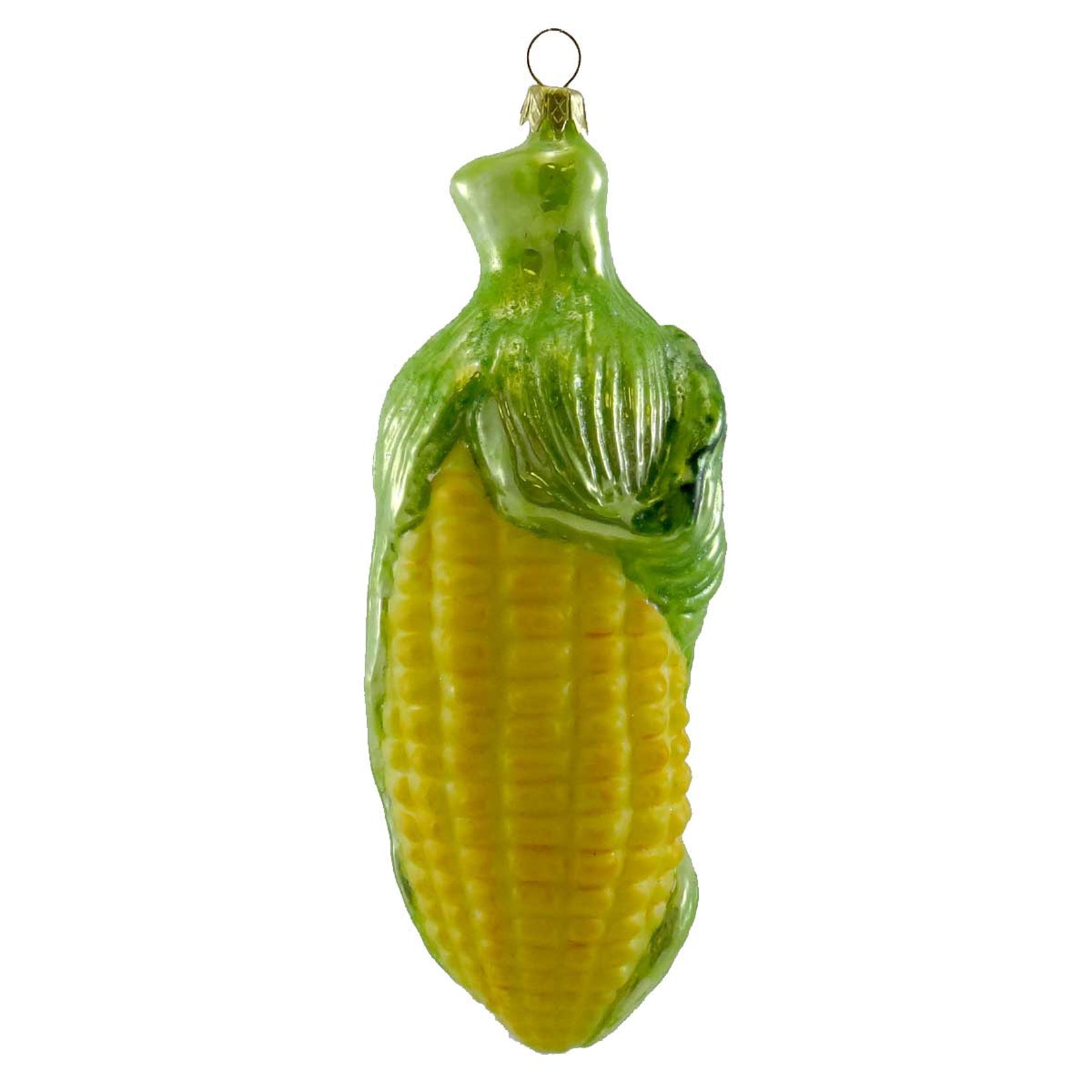 Holiday Ornament Corn In Husk Blown Glass Ornament Fruit Vegetable Silk ...