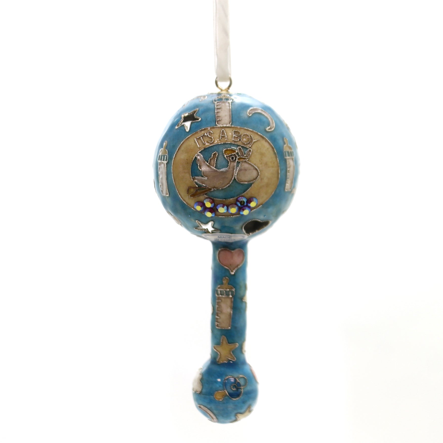 Holiday Ornament Baby Boy Rattle Mixed Media Christmas Z8843 | SBKGifts.com