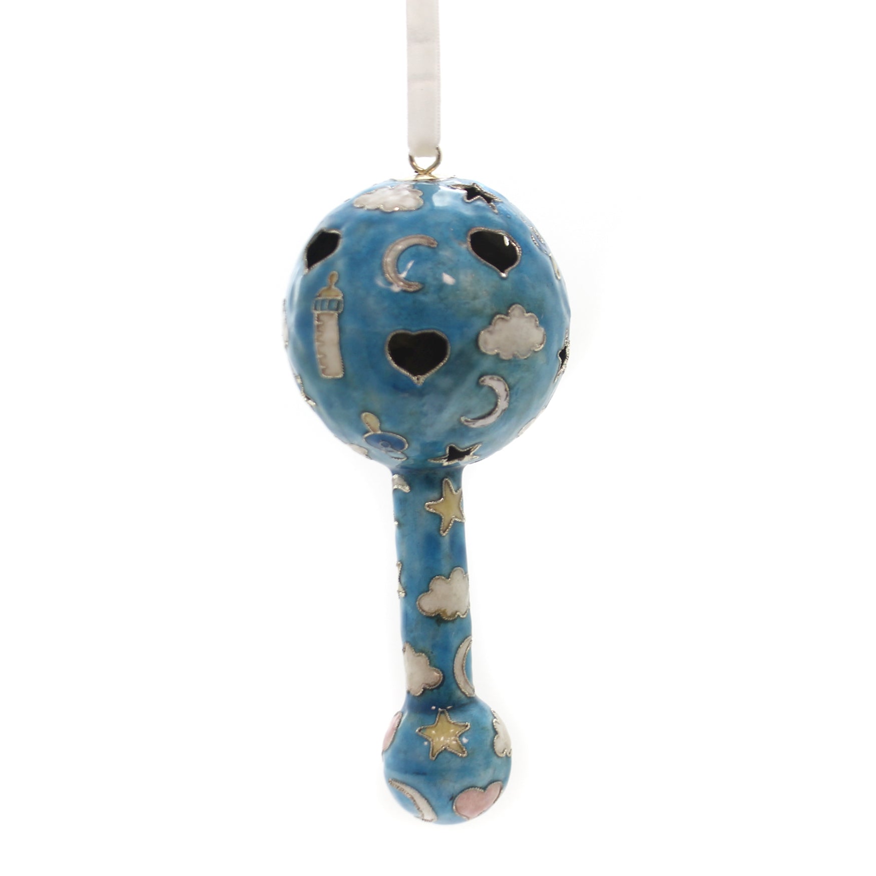 Holiday Ornament Baby Boy Rattle Mixed Media Christmas Z8843 | SBKGifts.com