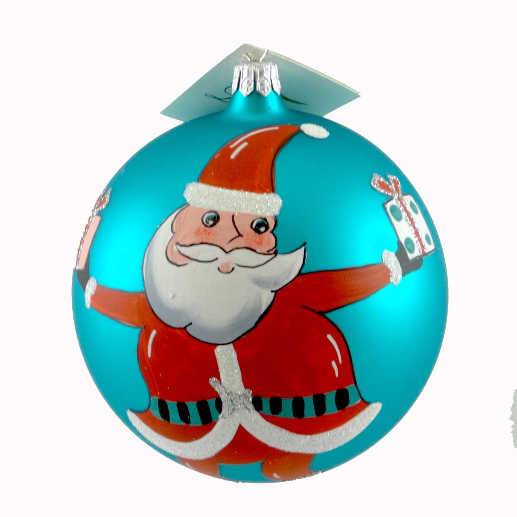 Santa With Presents Ball - 4 Inch, Glass - Christmas Teal Gifts Claus ...