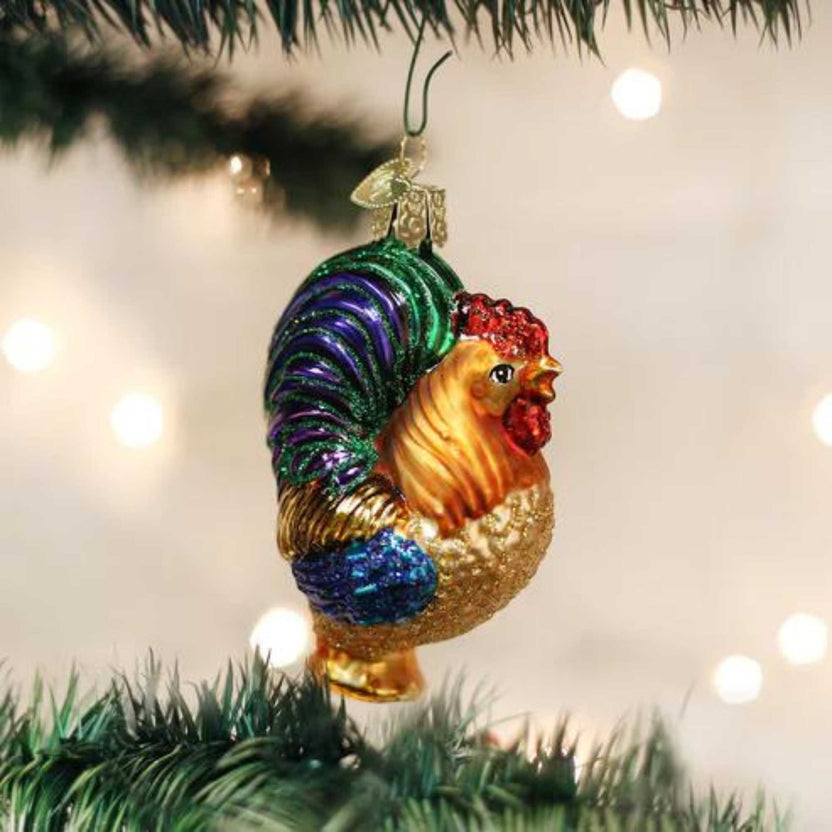 Old World Christmas Rooster - One Glass Ornament 3.5 Inch, Glass ...