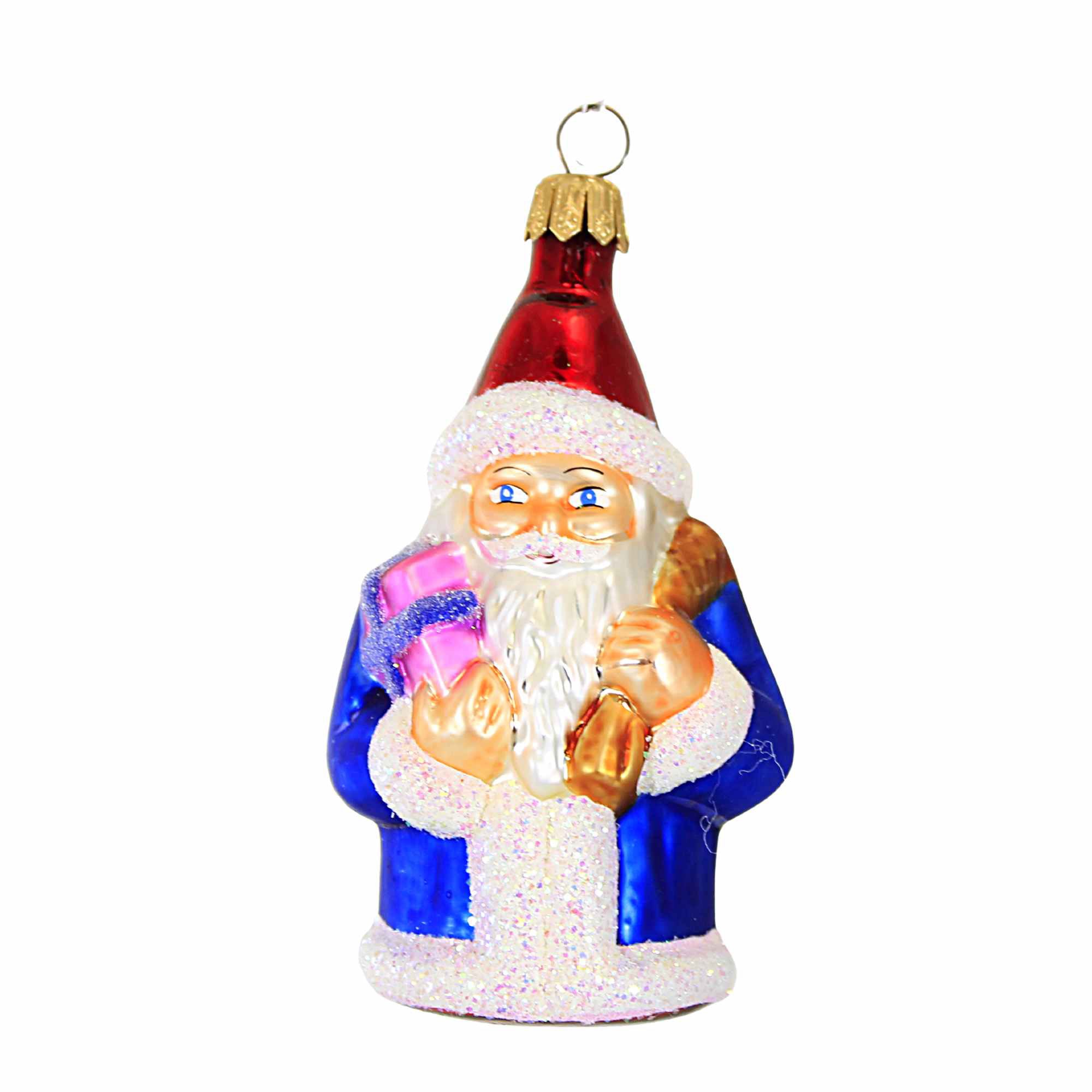 Christopher Radko Blue Santa Glass Ornament Christmas Present 920651 ...