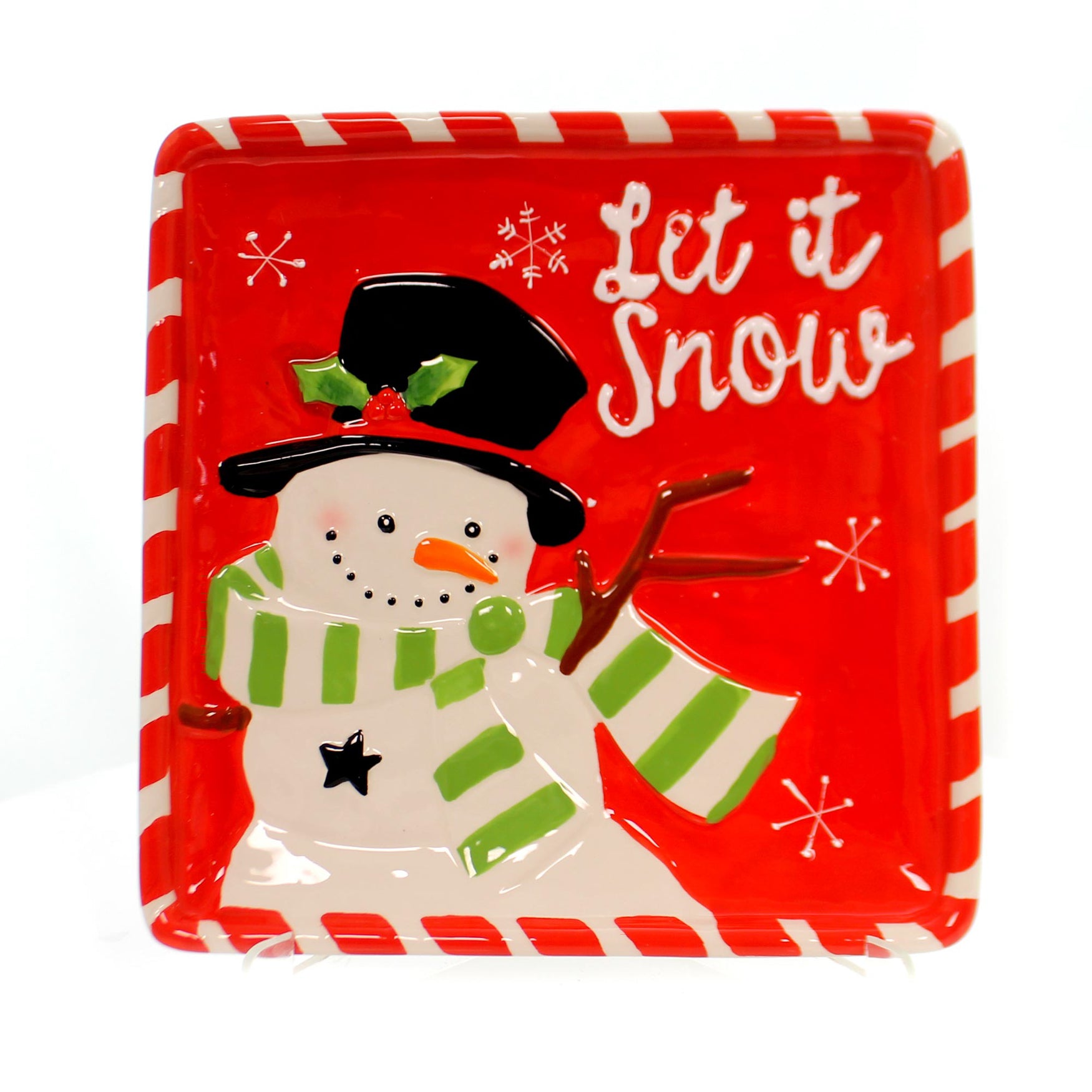 Tabletop Winter's Frost Snowman Plate Ceramic Microwave Safe | SBKGifts.com