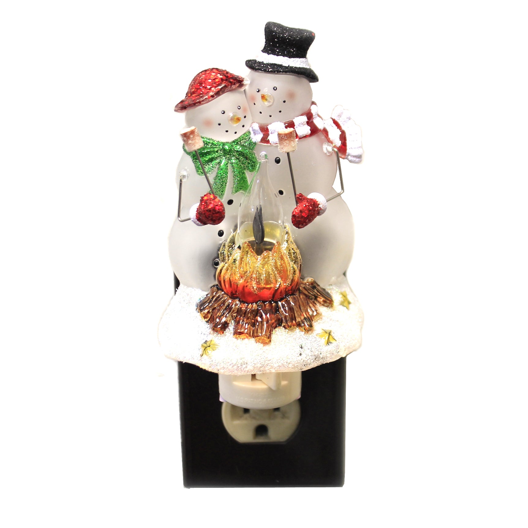 Christmas Snowman Couple Night Light Plastic Smores Fire Flickers ...