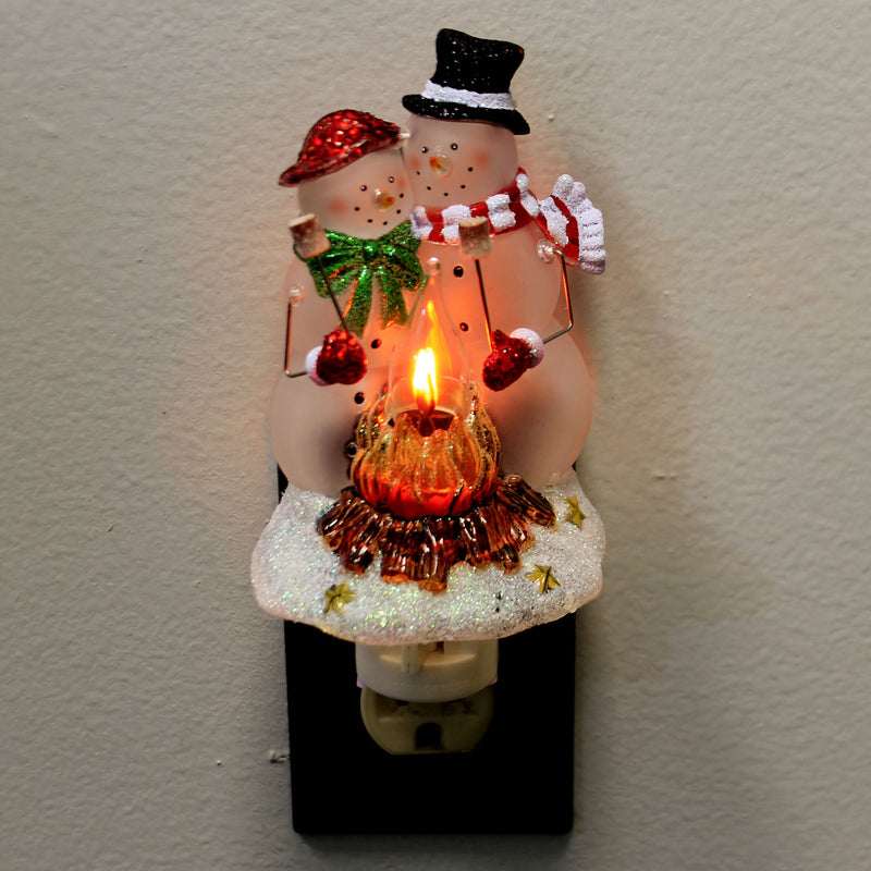 Christmas Snowman Couple Night Light Plastic Smores Fire Flickers ...