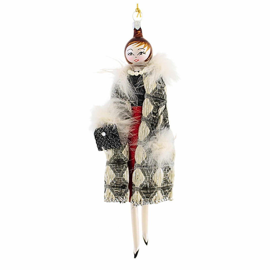 De Carlini Italian Ornaments 7.00In Lady In Silver Black Coat, Glass ...