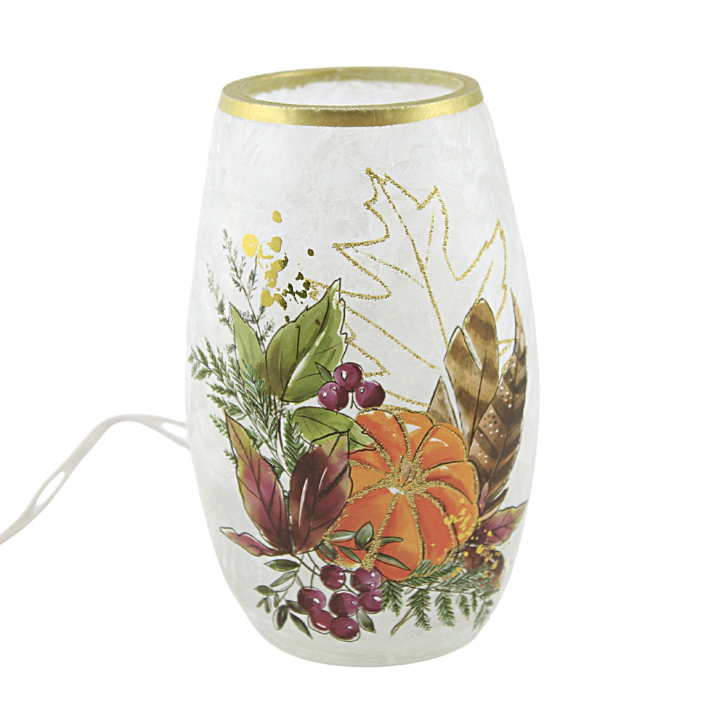 5.25In Fall Foliage Lit Small Vase, Glass, Glass Fall Light Leaves ...
