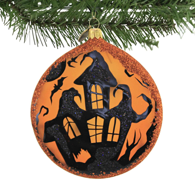 Haunted House Halloween Disc - 1 Glass Ornament 4 Inch, Glass ...