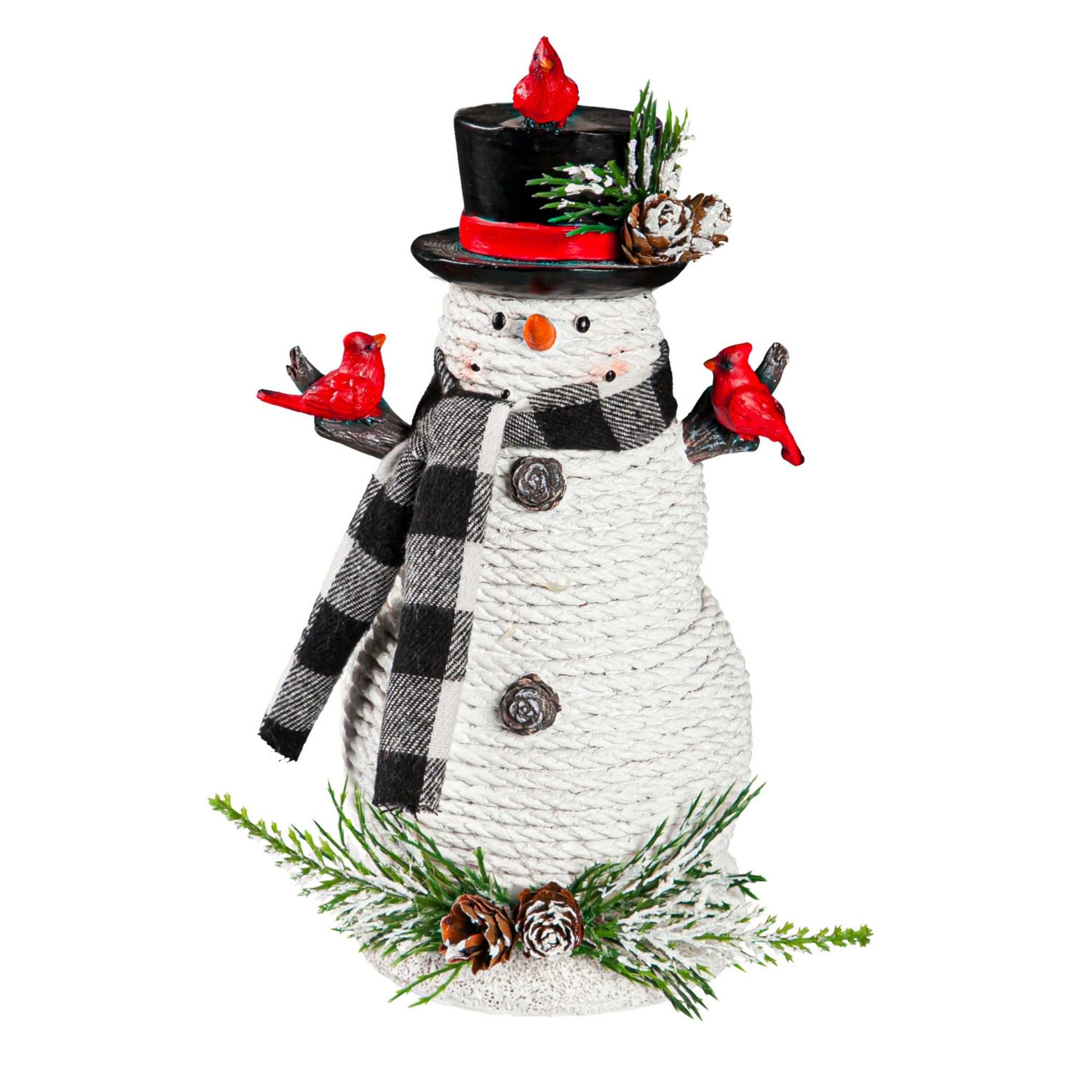 Christmas Snowman With Cardinals Polyresin Red Birds Pinecones 8Tar475 ...