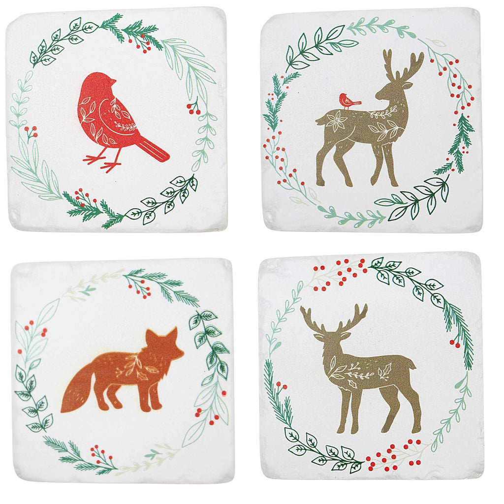 Tabletop Woodland Animal Coaster Set/4 Polyresin Fiox Deer Cardinal ...