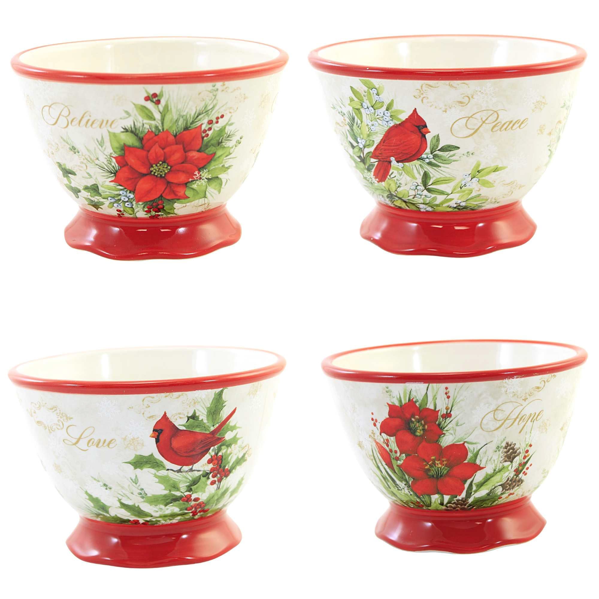 Tabletop Winters Medley Bowls Set / 4 Christmas Cardinal Soup Ivy 28988 ...