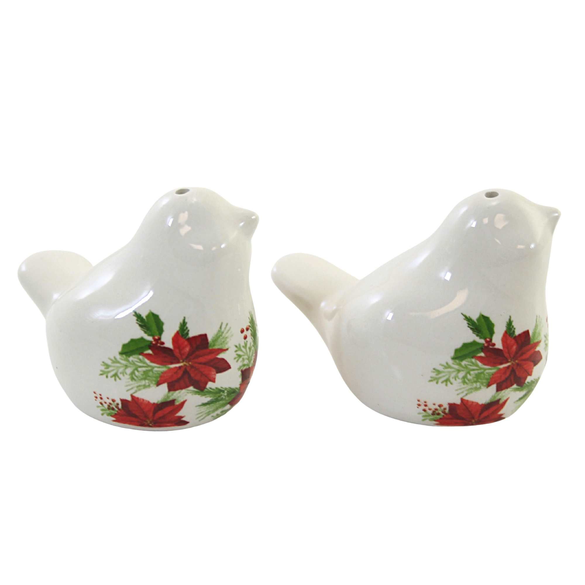 Tabletop Dove Salt And Pepper Set Ceramic Christmas Birds Poinsettia ...