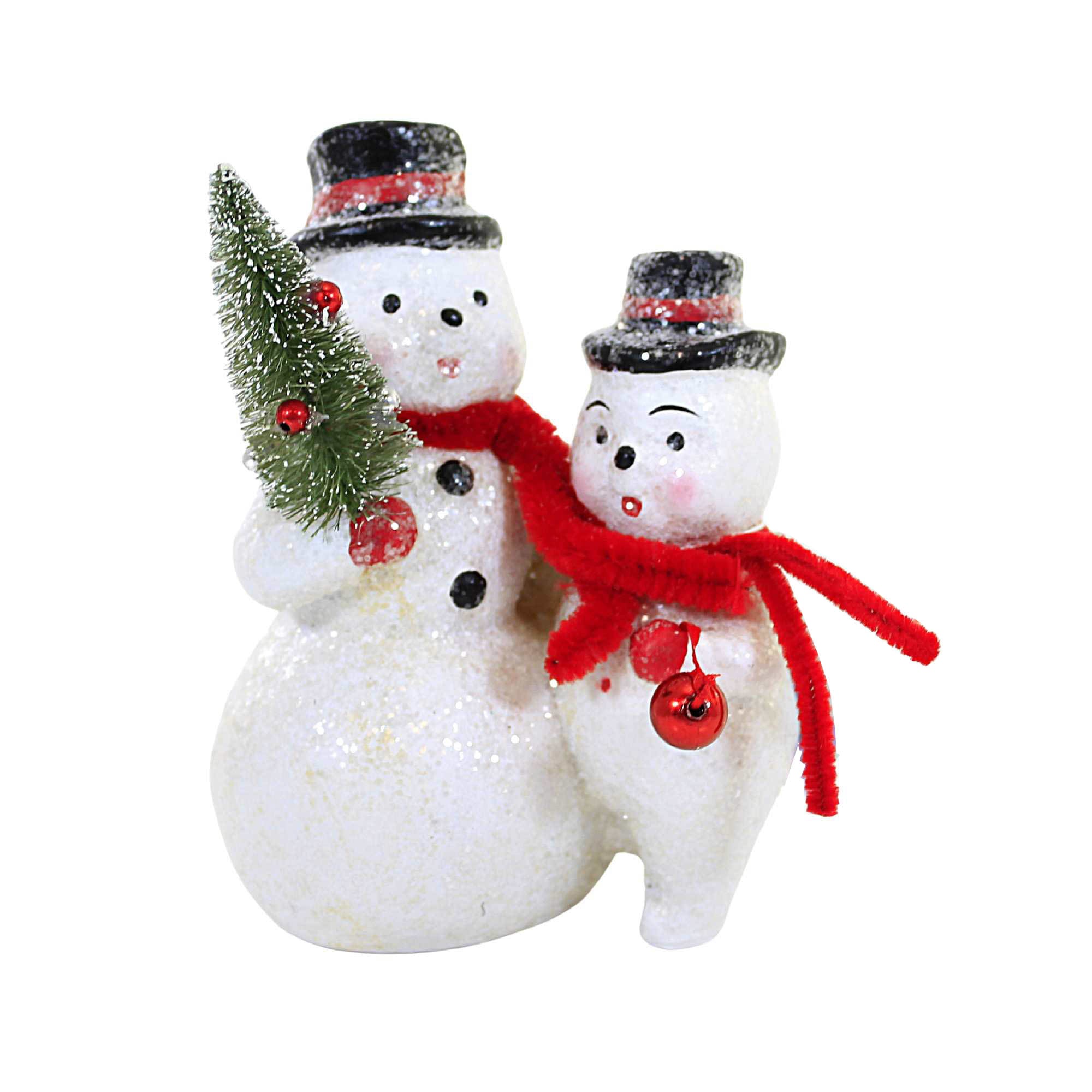Christmas Snowman Pair Polyresin Winter Tree Glittered 107729 ...