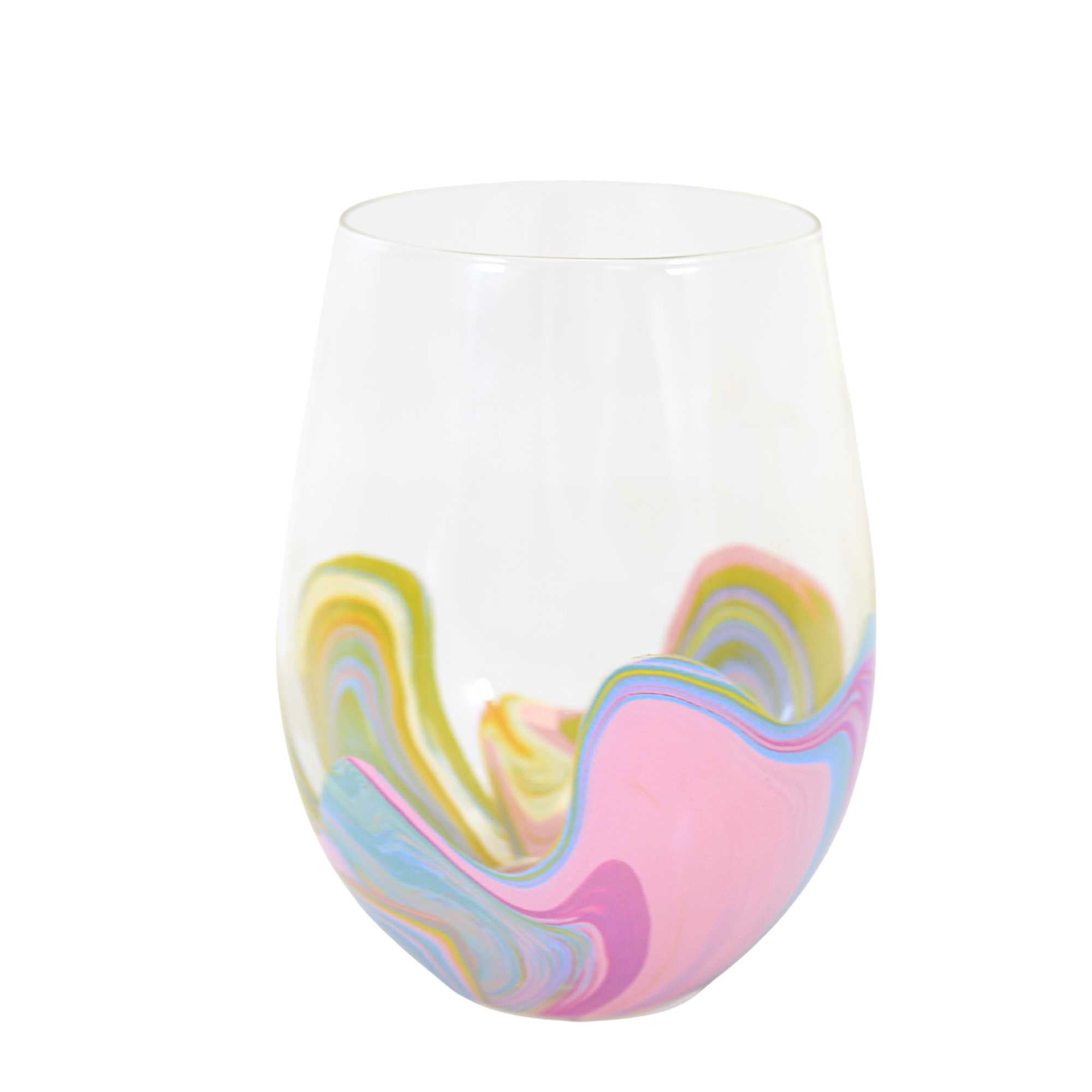 Tabletop Pink Groove Stemless Wine Glass Glass Ettavee Izzy & Oliver ...