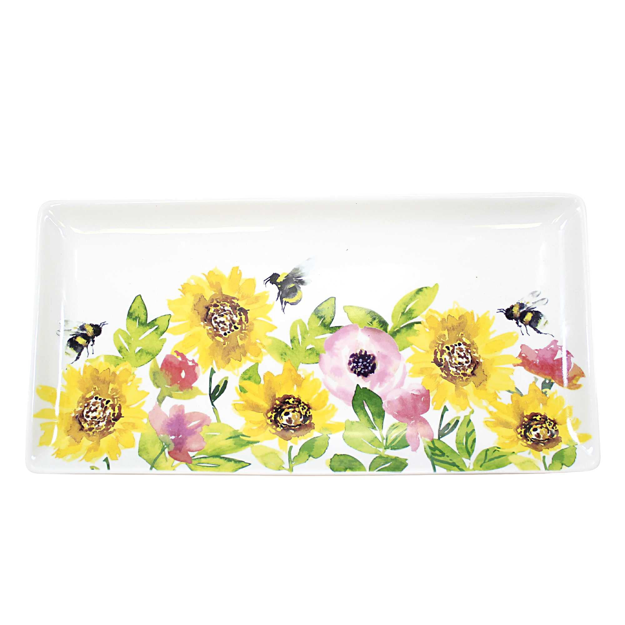 Tabletop Sunflowers & Bees Platter Ceramic Spring Summer 27Mirasol-Pltr ...