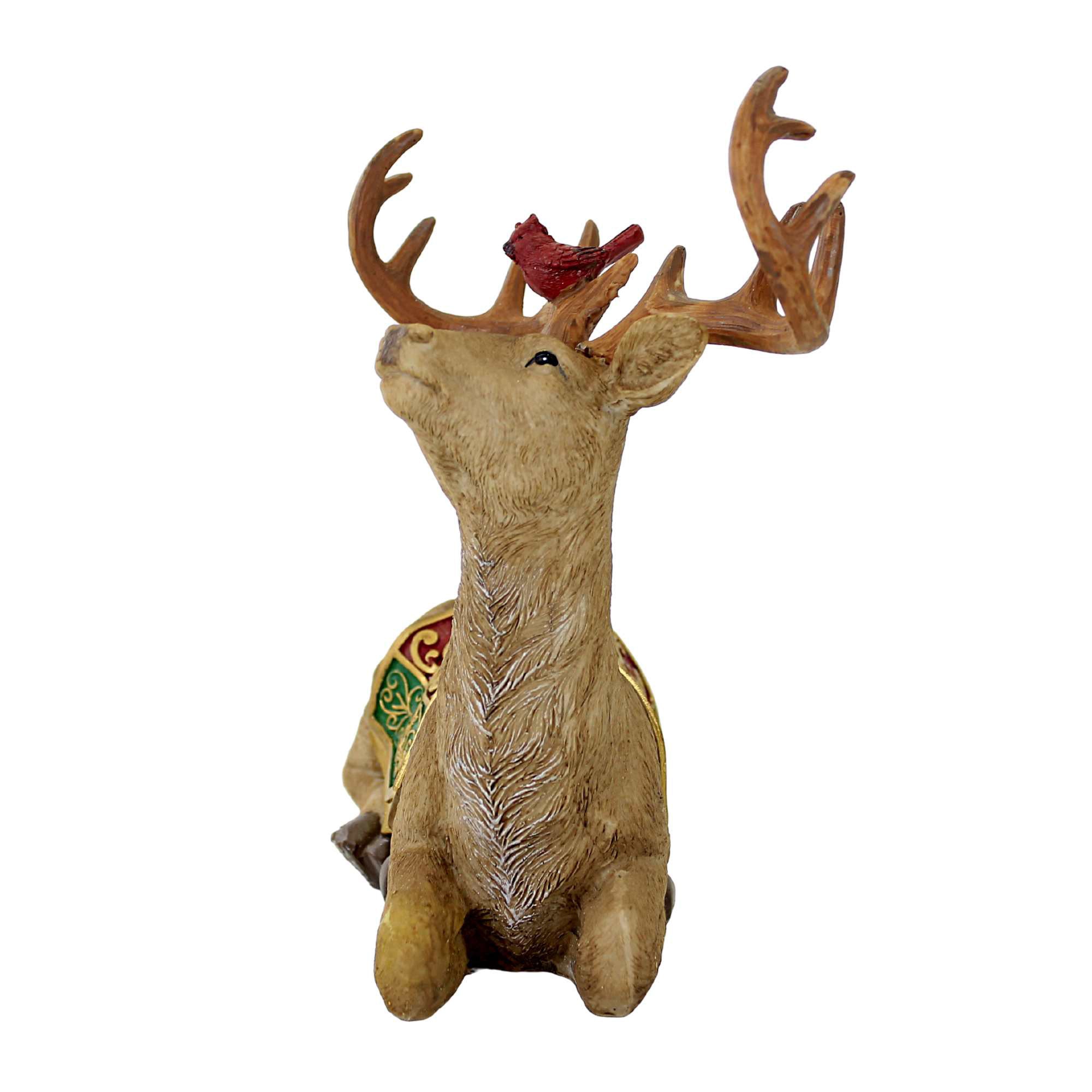 Christmas North Pole Reindeer Figurine Polyresin Cardinal Antlers ...