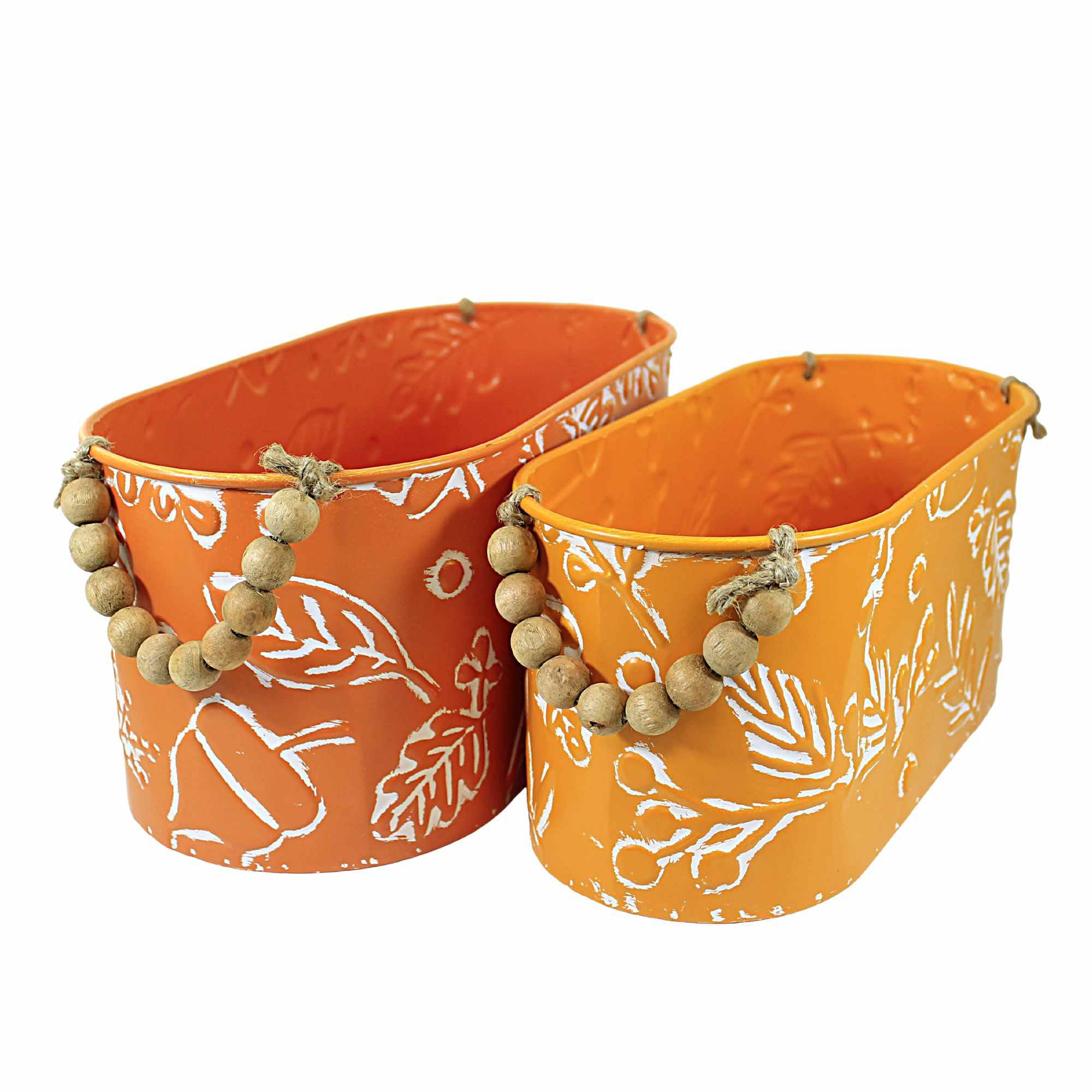 Ganz Embossed Leaf Oval Containers - Set Of Two Containers 6.25 Inch ...