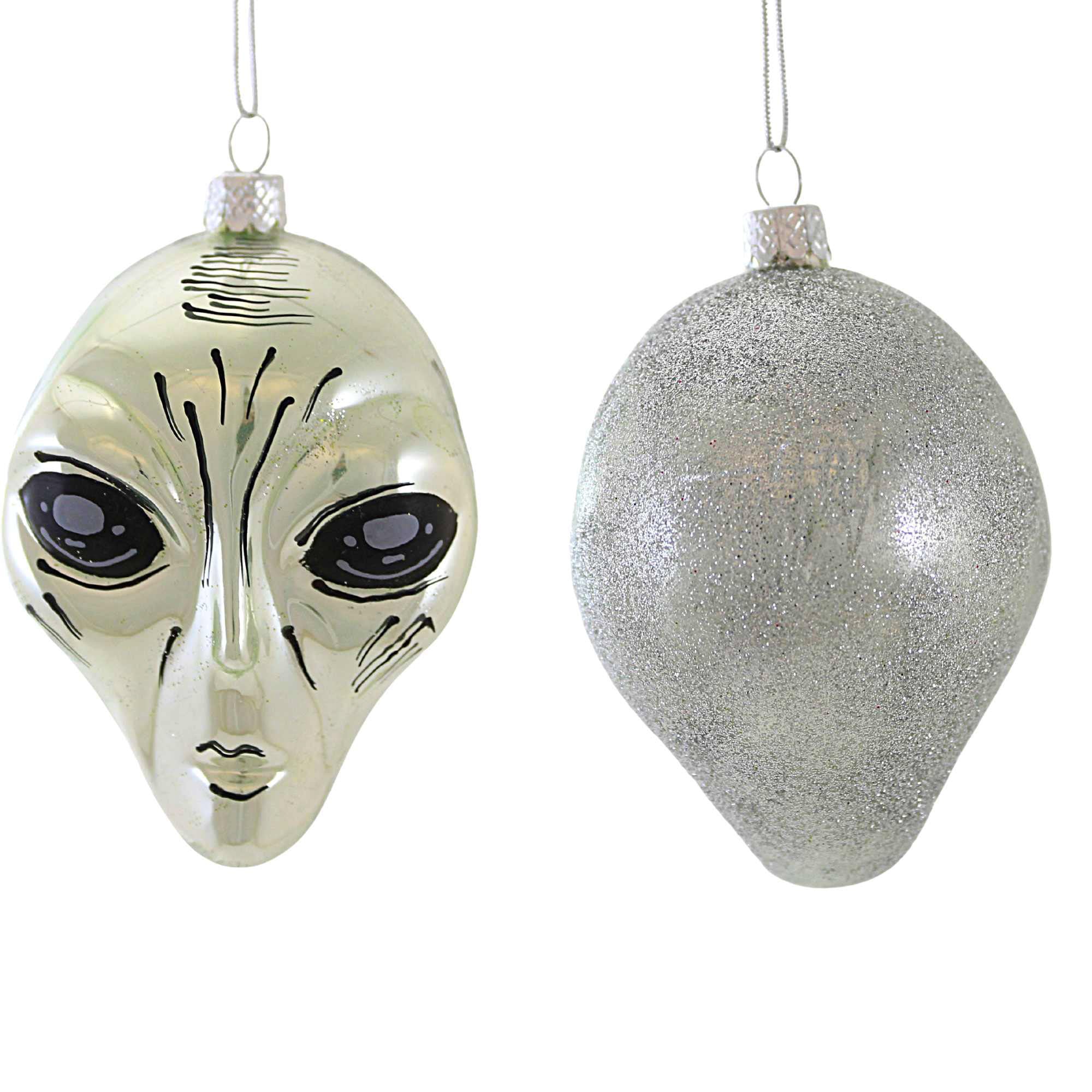 Craftoutlet.Com Alien Heads - Two Ornaments 3.5 Inch, Glass - Space ...