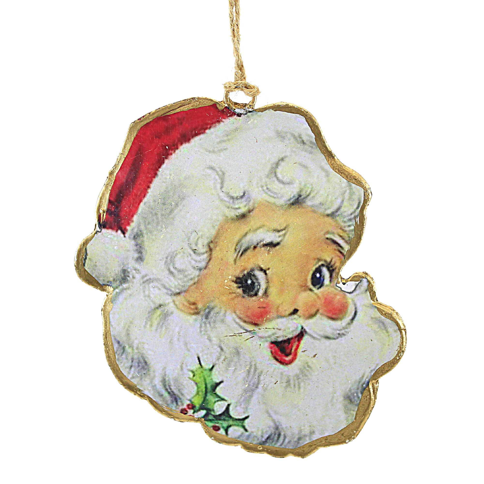 Abbott Retro Santa Head Ornament - One Ornament 5 Inch, Metal - Vintage ...