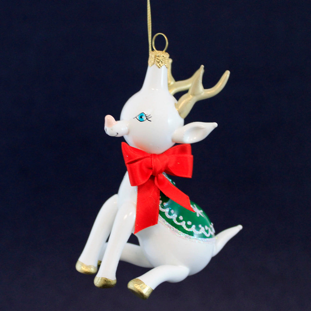 De Carlini Italian Ornaments 4.25In Retro Reindeer Sitting, Glass, Mgd ...