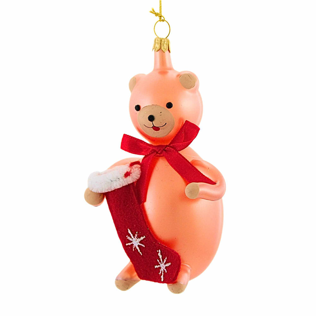 De Carlini Italian Ornaments 4.75In Teddy Twinkles, Glass, Bow Tie Bear ...