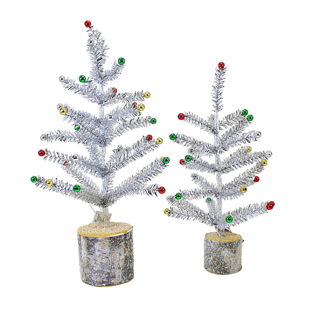 Ganz Silver Tinsel Tree Set - Two Trees 14 Inch, Plastic - Birch Tree ...