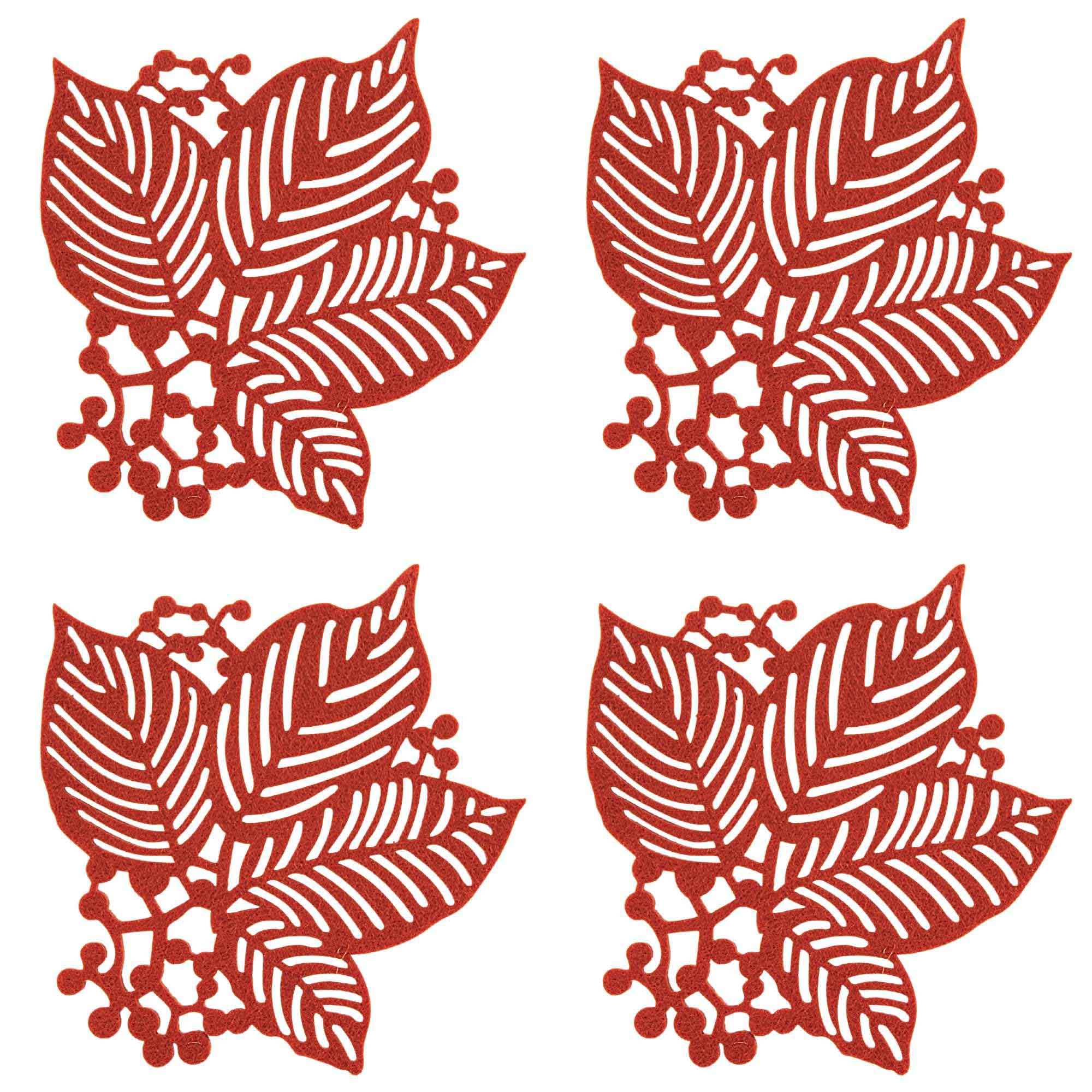 Tag In Leaf Berry Coasters Set/4, Felt, Laser Cutouts G18694 | SBKGifts.com