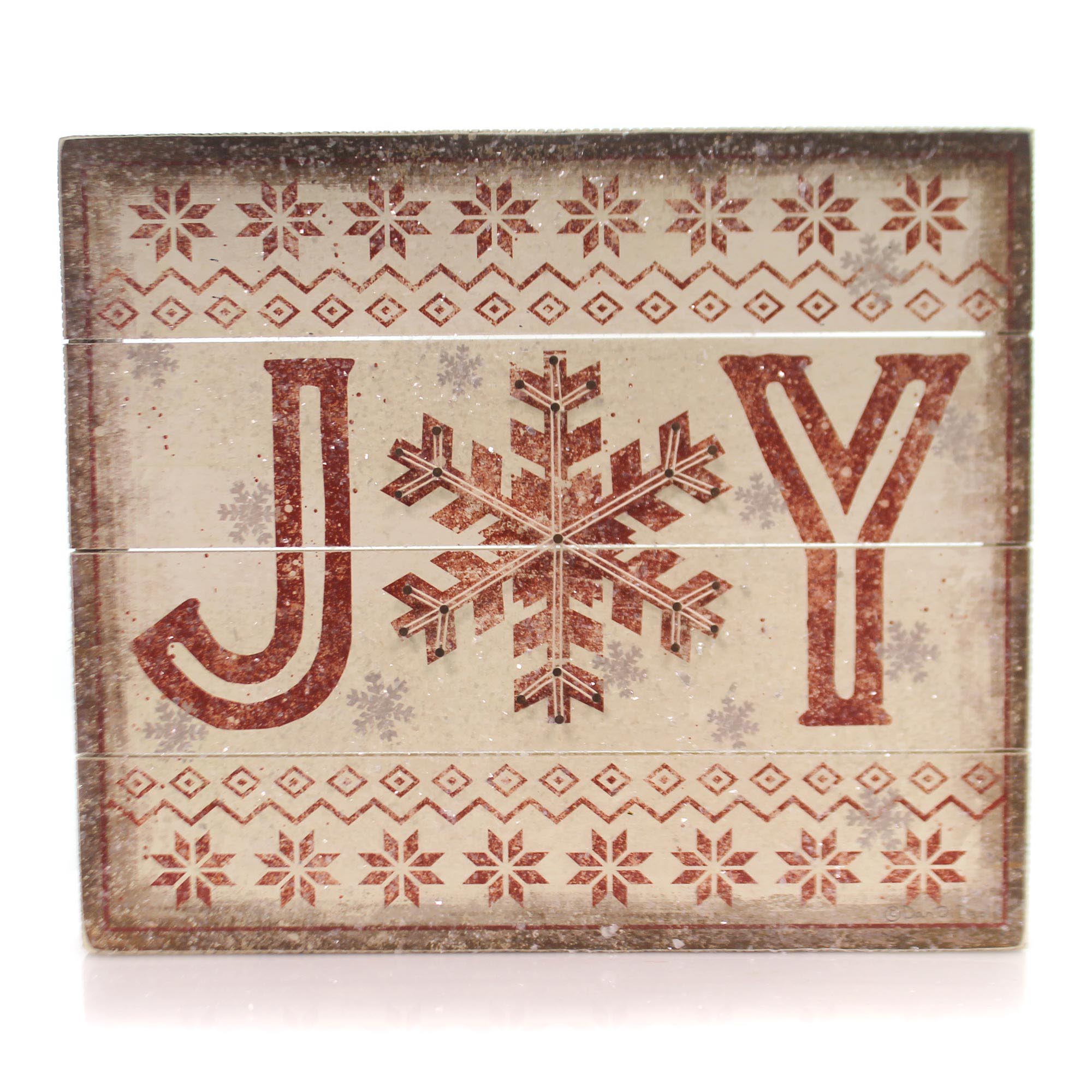 Christmas Joy Slat String Box Sign Wood Snowflakes 36048 | SBKGifts.com
