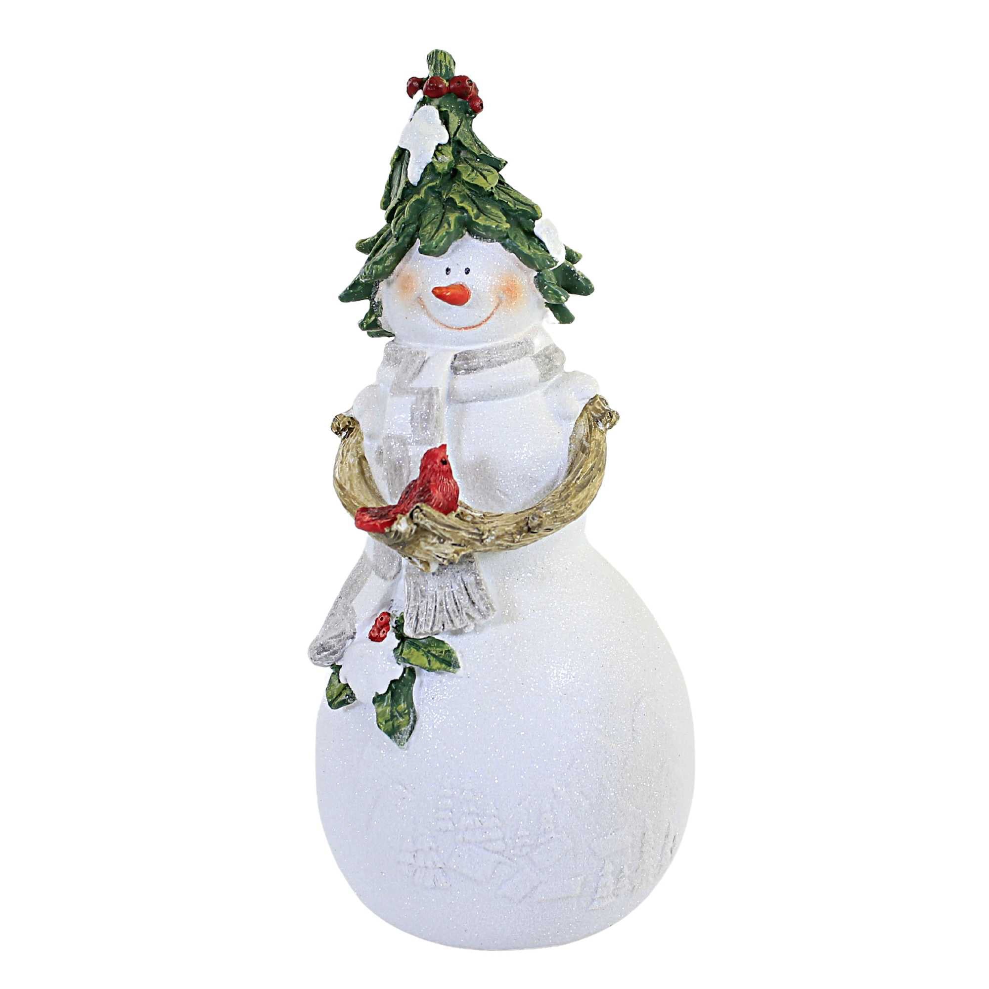 Christmas Snowman W/Cardinal Polyresin Figurine Red Bird Tree ...